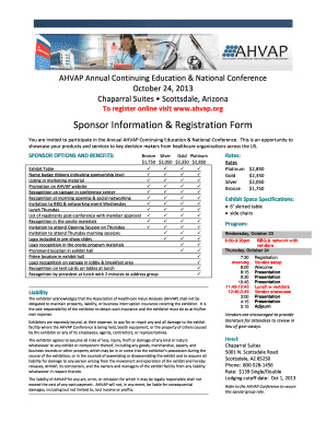 Fillable Online ahvap Sponsor Information & Registration Form - c.ymcdn.com Fax Email Print ...