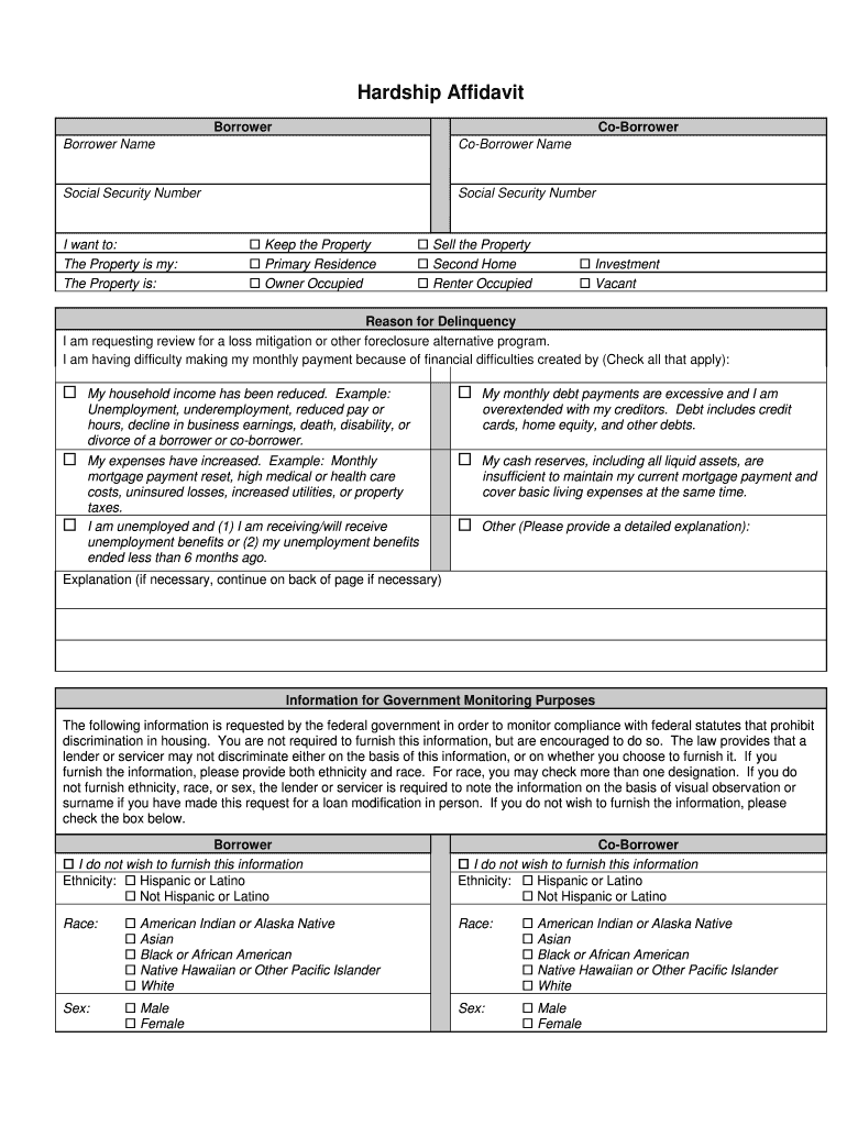 Fillable Online Hardship Affidavit - Bank of America Fax Email Print ...