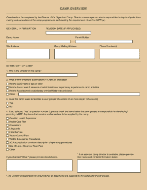 Fillable Online Guide to Organized Camp Documentation Requirements Fax ...