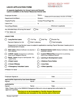 Fillable Online lmoa org Leave application form - Long Service, Sick ...
