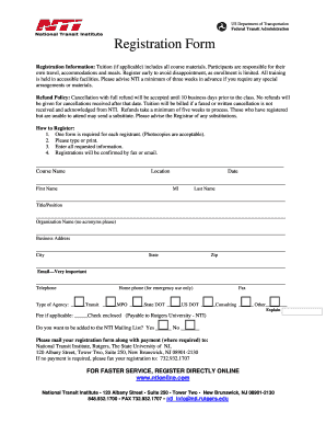 Fillable Online Registration Form - National Transit Institute Fax ...