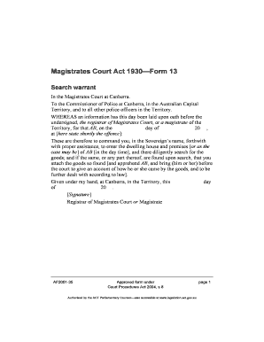 Fillable Online legislation act gov Magistrates Court Act 1930 Form 13 ...