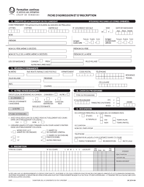Fillable Online FICHE D ADMISSION ET D INSCRIPTION Fax Email Print - pdfFiller