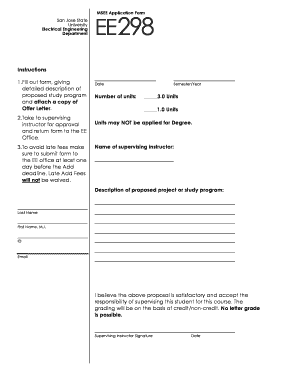 Fillable Online engr sjsu MSEE Application Form San Jose State University EE298 - engr sjsu Fax ...