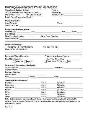 Fillable Online Building/Development Permit Application Fax Email Print ...
