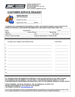 Fillable Online CUSTOMER SERVICE REQUEST.doc Fax Email Print - pdfFiller