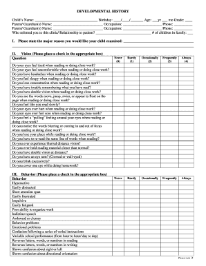 Fillable Online caleyecare Developmental History Form - Child ...