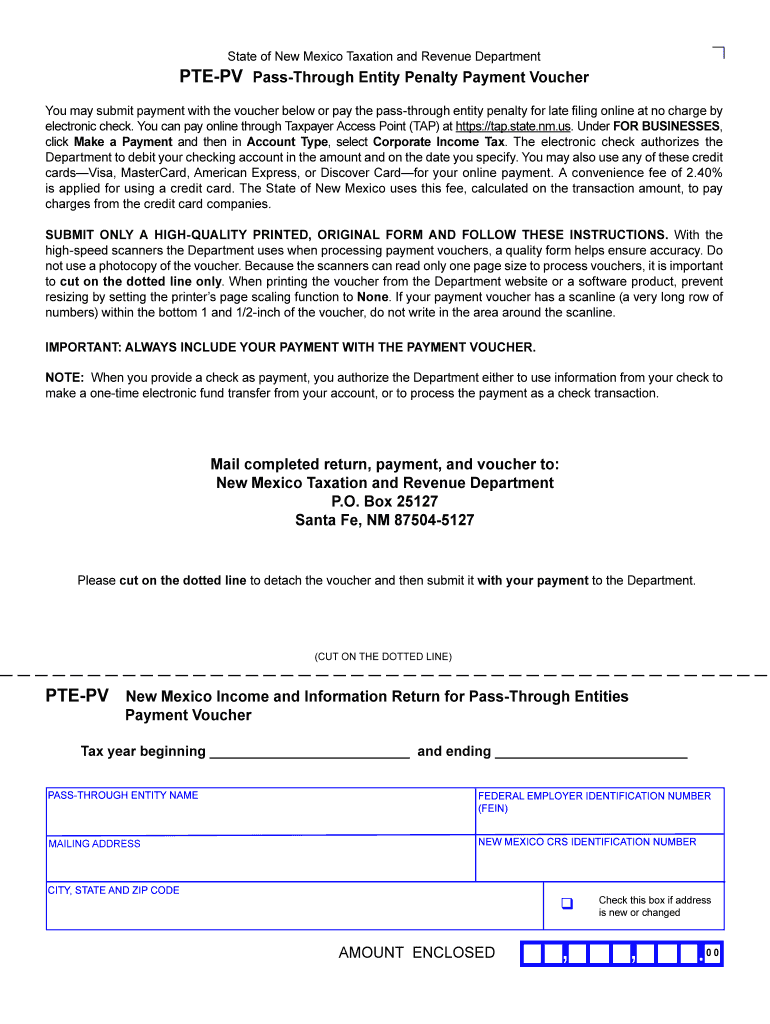 Fillable Online State of New Mexico Taxation and Revenue Department PTE ...