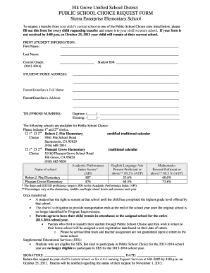 Fillable Online PUBLIC SCHOOL CHOICE REQUEST FORM - Elk Grove Unified ...