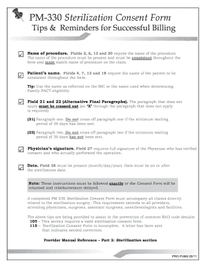 Fillable Online PM 330 Sterilization Consent Form Tips for Successful Billin... Fax Email Print ...