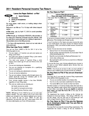 Fillable Online Arizona State Tax Form 140ez 2012 PDF - Ebookinga Fax ...