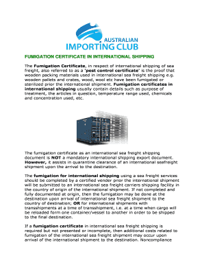 Fillable Online FUMIGATION CERTIFICATE IN INTERNATIONAL SHIPPING Fax ...