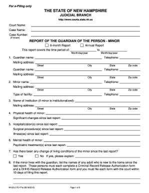 Fillable Online courts state nh Report of Guardian of Person - Minor ...