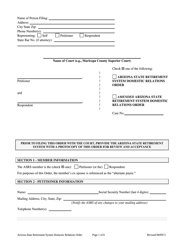 ASRS Domestic Relations Order - Arizona State Retirement System ...