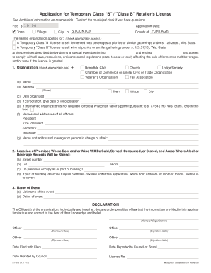 Fillable Online Application for Temporary Class B / Class B Retailer s ...