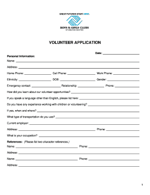 Fillable Online volunteer application - Boys & Girls Clubs of Greater ...