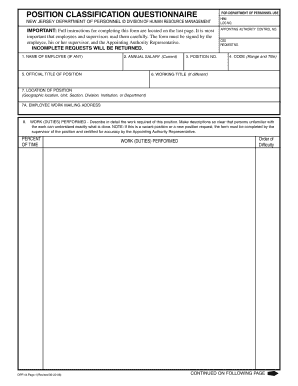 Fillable Online POSITION CLASSIFICATION QUESTIONNAIRE - co.monmouth.nj.us Fax Email Print ...
