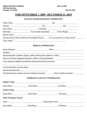 Fillable Online Day Camp Medical Release Form, Summer 2010 Fax Email Print - pdfFiller