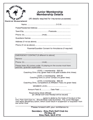 Fillable Online Junior Membership Membership Details Fax Email Print ...