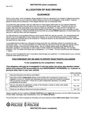 Fillable Online Allegation of Bad Driving Guidance and Form Fax Email ...