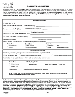 Fillable Online devry ELIGIBILITY & BILLING FORM - devry.edu Fax Email ...