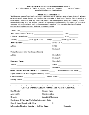 Fillable Online bakermemorialchurch Wedding Request Form - Baker ...