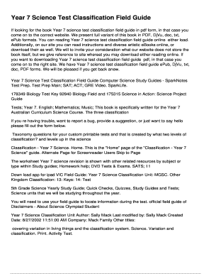 Fillable Online Year 7 Science Test Classification Field Guide Fax ...