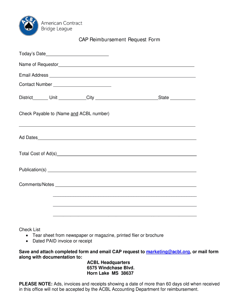 Fillable Online CAP Reimbursement Request Form - American Contract ...