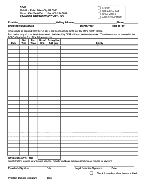Fillable Online deapmontana Direct Service Provider Time Sheet Fax ...