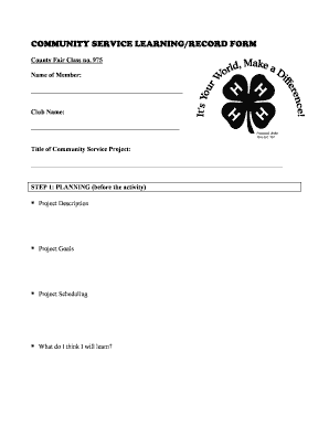 Fillable Online 4-H Community Service Learning / Record Form in PDF ...