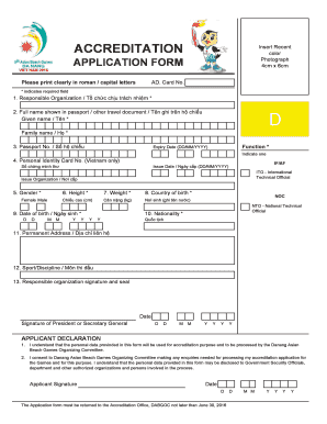 Fillable Online olympic 5th ABG Da Nang - Viet Nam 2016 - Application ...