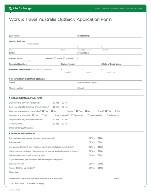 Fillable Online interexchange Work & Travel Australia Outback ...