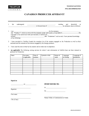Fillable Online CANADIAN PRODUCER AFFIDAVIT - telefilm.ca Fax Email ...