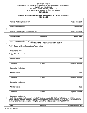 Fillable Online PRODUCING BROKER S SURPLUS LINES AFFIDAVIT OF DUE ...