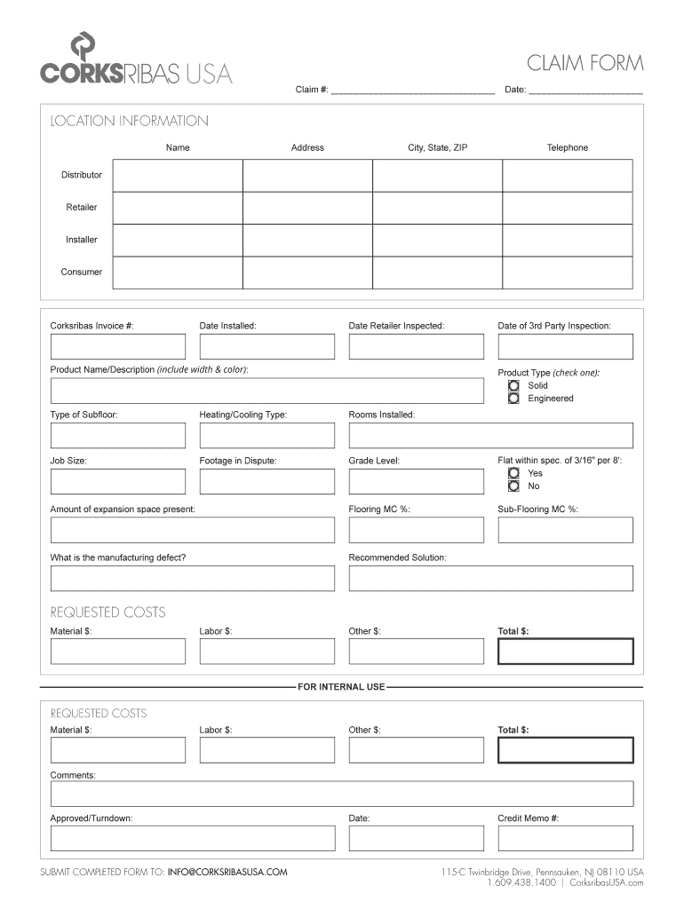 Fillable Online claim form - Cork Underlayment Fax Email Print - pdfFiller