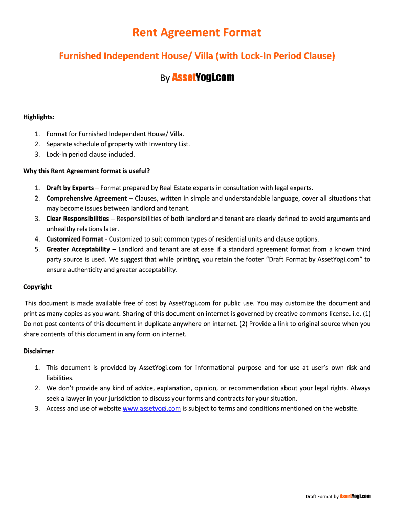 Fillable Online Furnished House Rent Agreement Format ( with Lock-in ...