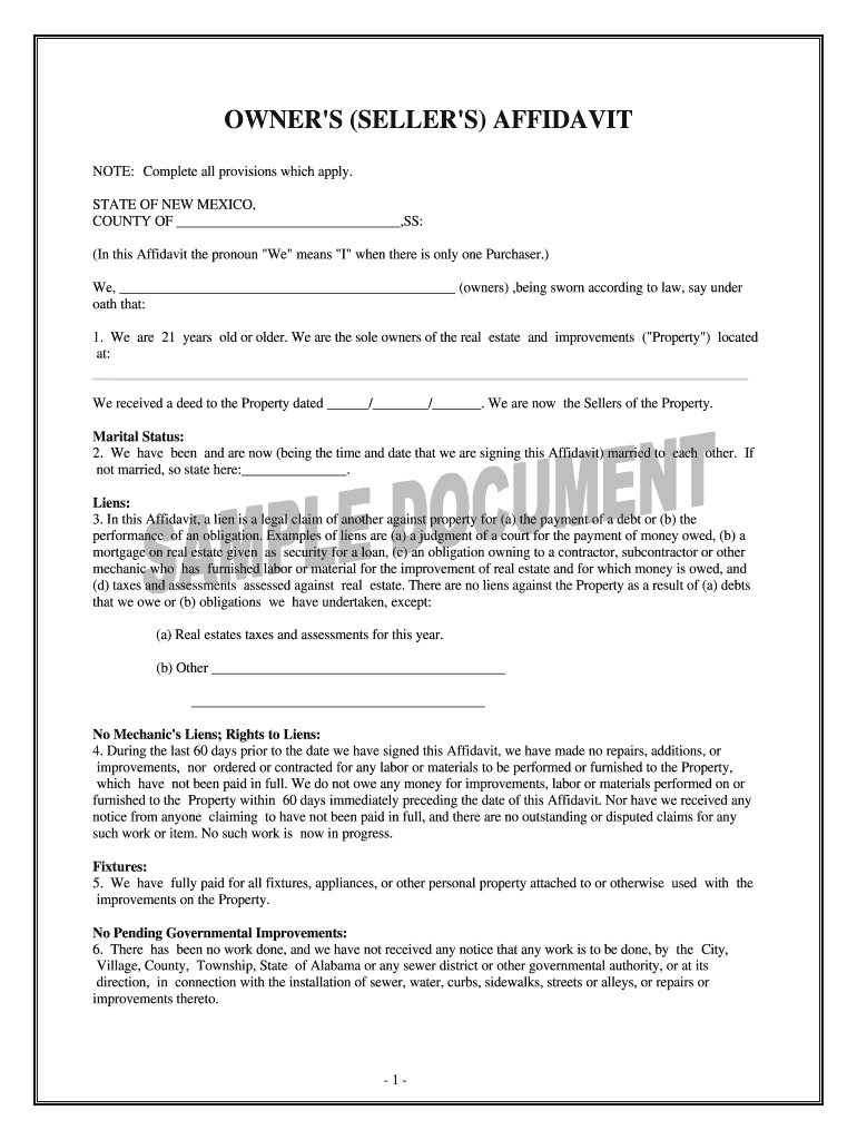Fillable Online OWNER 'S (SELLER 'S) AFFIDAVIT - Amazon S3 Fax Email Print - pdfFiller