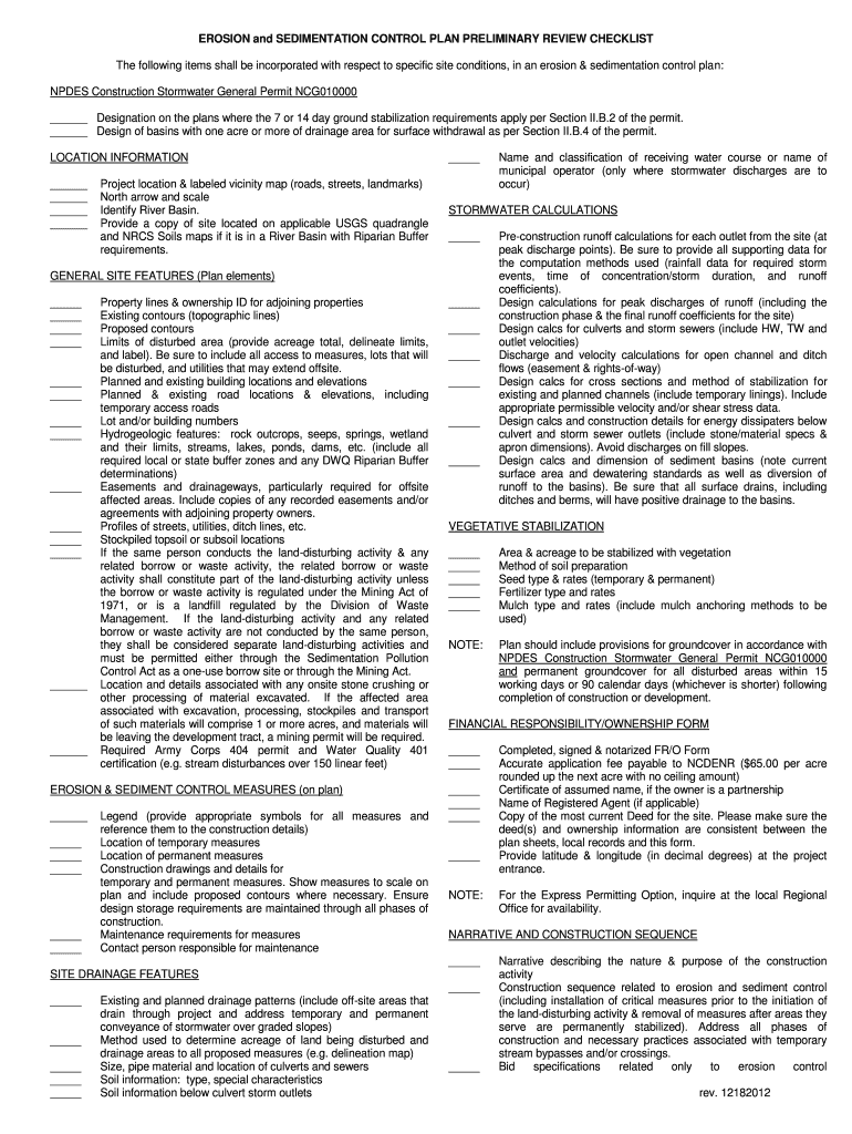 Fillable Online EROSION and SEDIMENTATION CONTROL PLAN PRELIMINARY ...