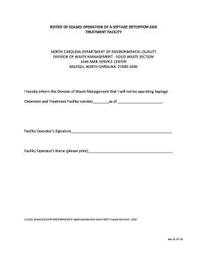 Fillable Online NOTICE OF CEASED OPERATION OF A SEPTAGE DETENTION AND ...