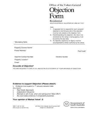 Fillable Online sa gov Residential property valuation objection form ...