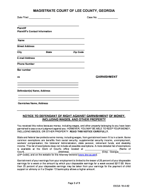 Fillable Online lee ga Notice to Defendant and Claim Form - Lee County, Georgia - lee ga Fax ...