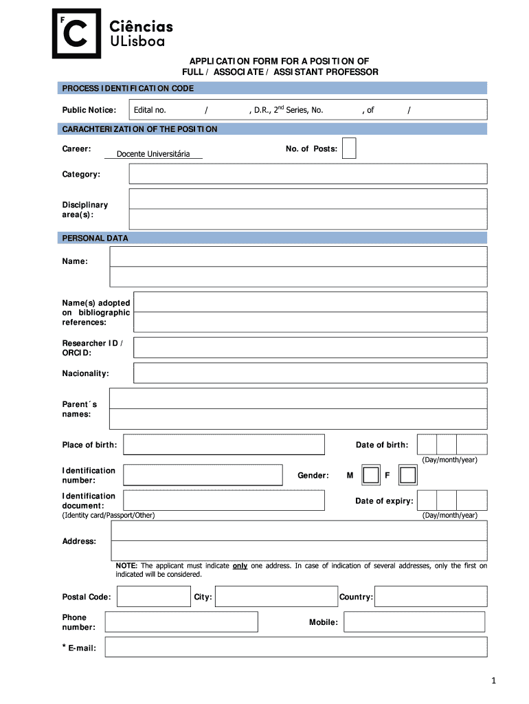 Fillable Online ciencias ulisboa APPLICATION FORM FOR A POSITION OF ...