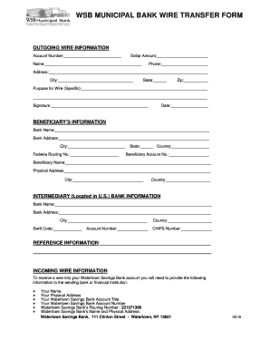 Fillable Online WSB Municipal Wire Transfer Form.pub - Watertown ...