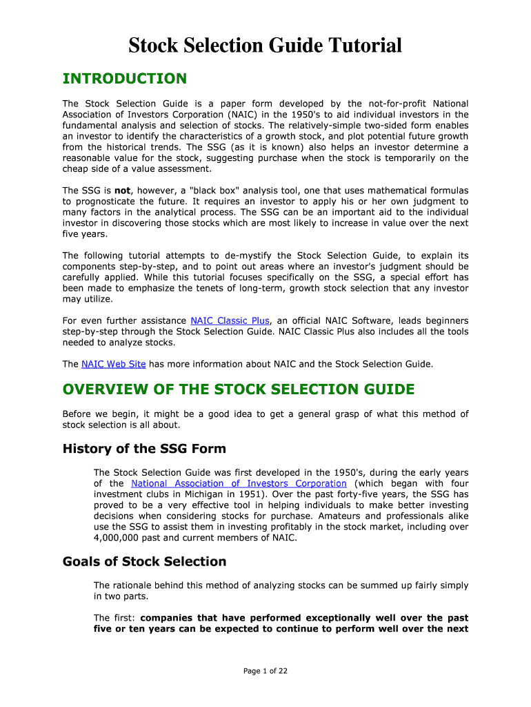 Fillable Online Stock Selection Guide Tutorial Fax Email Print - pdfFiller