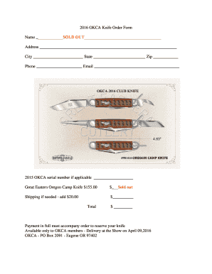 Fillable Online oregonknifeclub 2016 OKCA Knife Order Form - Oregon ...