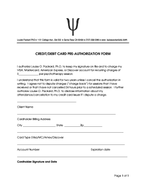 Fillable Online credit/debit card pre-authorization form - Dr. Louise ...