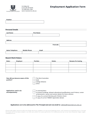 Fillable Online web mazenod wa edu Employment Application Form - web ...