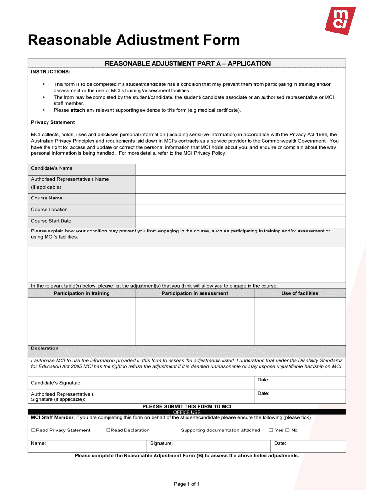 Fillable Online mci edu Reasonable Adjustment Form - mci.edu.au - mci ...