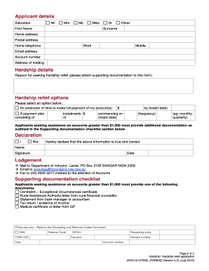 Fillable Online crownland nsw gov Hardship: Hardship relief application ...