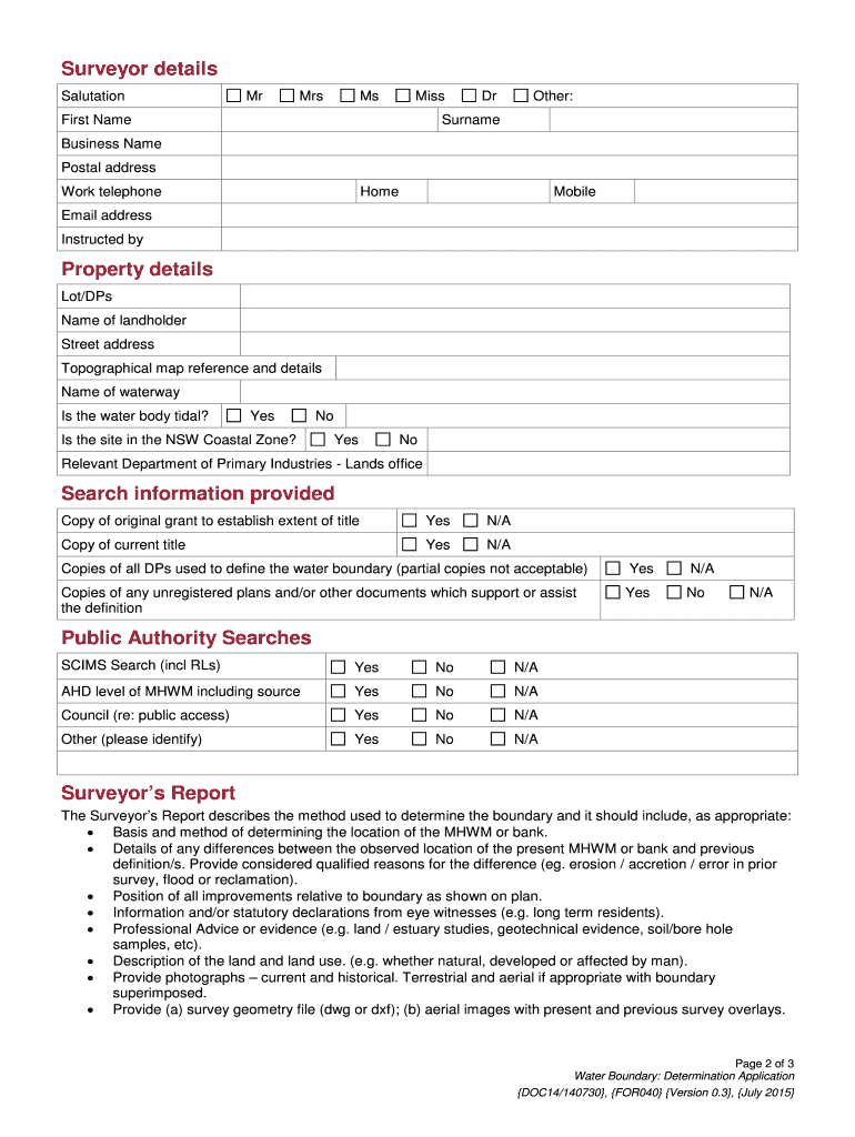 Fillable Online crownland nsw gov Water Boundary: Determination ...